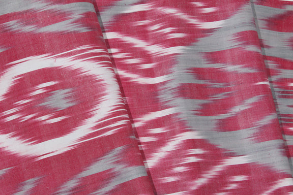 Red and Grey Cotton Ikat Fabric - Natural Ikat Curtain Fabric, Upholst ...